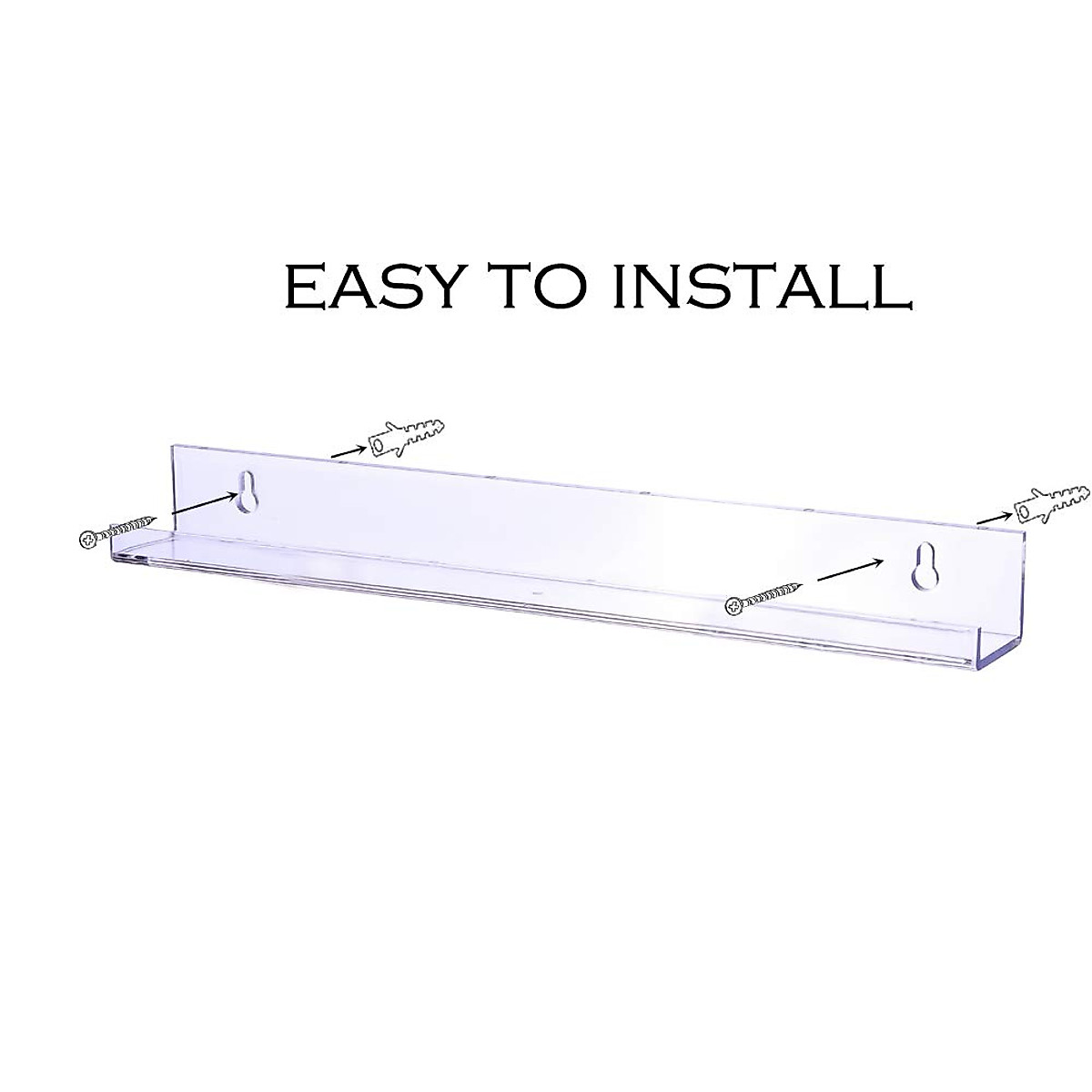 Sooyee 8 Pack 15 Inch Acrylic Invisible Kids Floating Bookshelf for Kids Room,Modern Picture Ledge Display Toy Storage Wall Shelf,Clear (8 Pack)