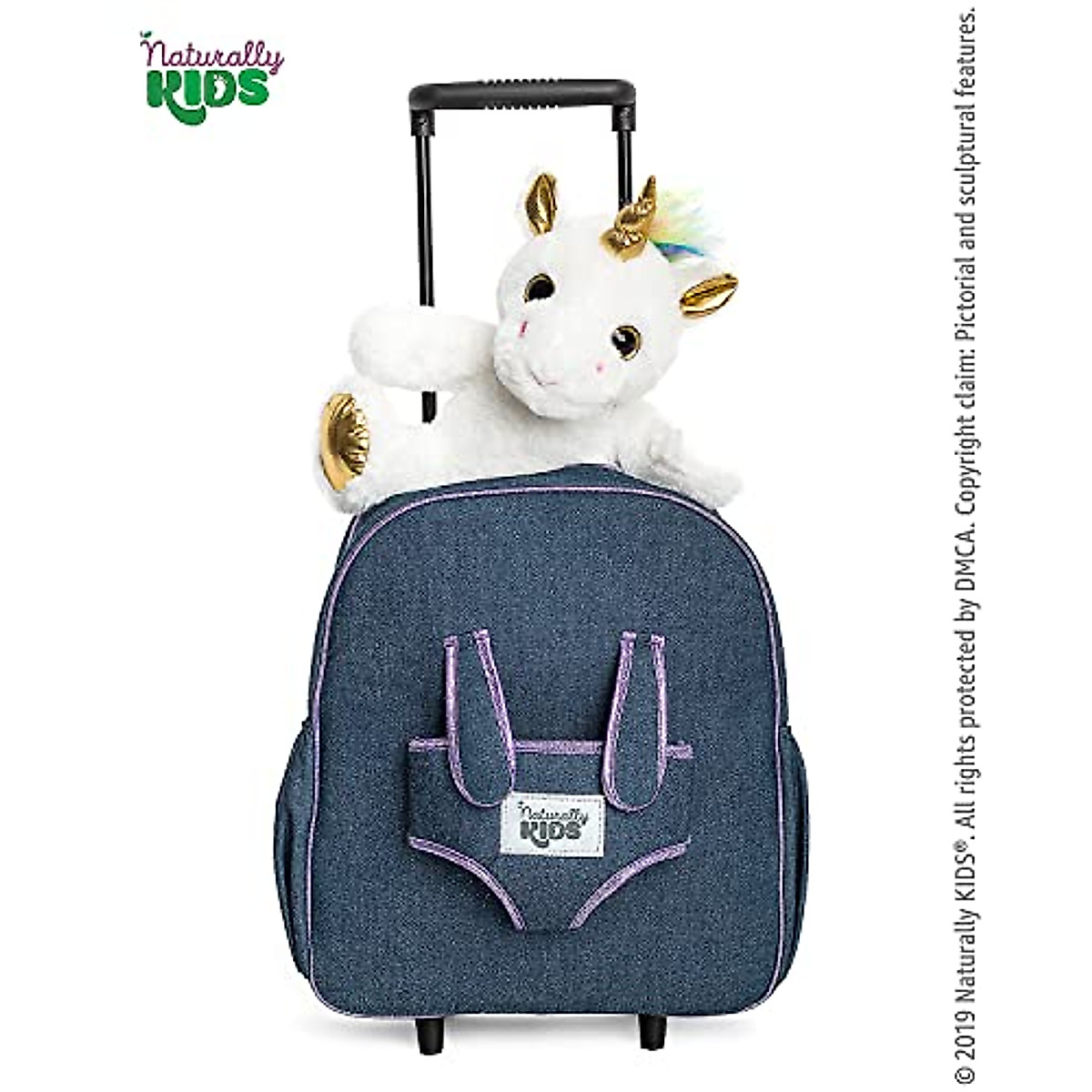 Naturally KIDS Rolling Backpack for Girls, Toddler Luggage for Girls, Toddler Suitcase for Girls, Toddler Unicorn Backpack for Girls 4-6, Kids Backpacks Girls Kindergarten, Roller Backpacks Girls Boys