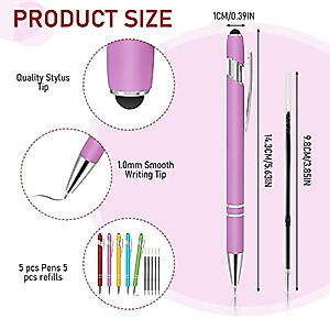 TIESOME5 Pieces Ballpoint Pen with Stylus Tip, Retractable 2 in 1 Stylus Pens Stylish Pen with 10 Refills, Metal Stylus Pen for Touch Screens, 1.0 mm Black Ink Ball Point Pens (Multicolor)