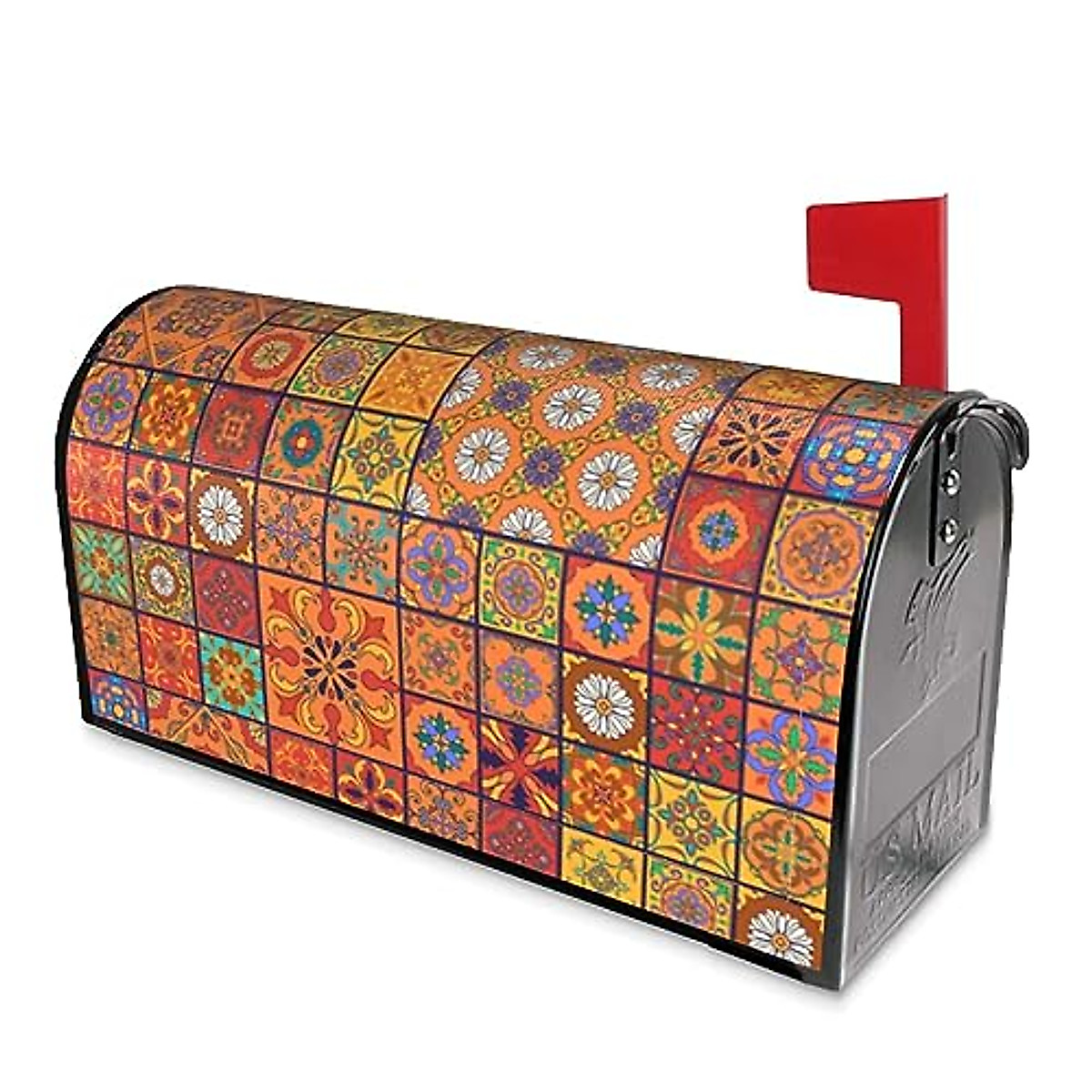Portuguese Tiles Mailbox Covers Magnetic Standard Size 21" X 25.5" Mailbox Cover Waterproof Sun Protection Mailbox Wraps Post Letter Box Cover for Outdoor Garden Home Decor
