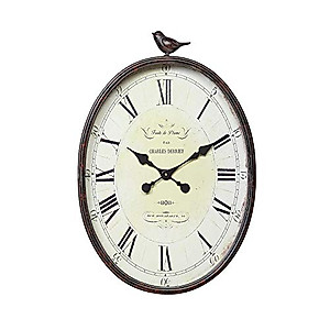 Oval Metal Wall Clock with Bird Ivory Vintage Bronze Finish