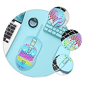 SOLUSTRE Laptop 1 PC Mute USB Honeycomb for Design Shell Backlight Accessory Bar Luminescent Compatible Hollow-Out Rainbow Desktop Home Mice RGB Optical Computer Conter Ergonomic with Wireless Mouse