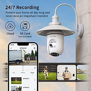 2K Light Bulb Security Camera Outdoor, 360° Wi-Fi Lightbulb Security Wireless Camera with Color Night Vision, Motion Tracking Sensor, 24/7 Recording, SD&Cloud Storage, Works with Alexa, E26/E27 Socket