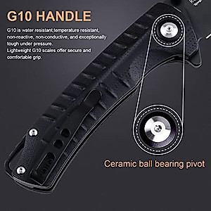 SHIELDON Relicanth EDC Pocket Knife, 3.2" D2 Blade Black G10 Handle Liner Lock Folding Knife with Clip, Qualified as Outdoor Hunting Knife