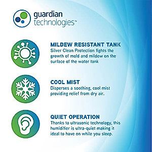 Pure Guardian H910BL Ultrasonic Cool Mist Humidifier, 14 Hrs. Run Time, 210 Sq. Ft. Coverage, Small Rooms, Quiet, Filter Free