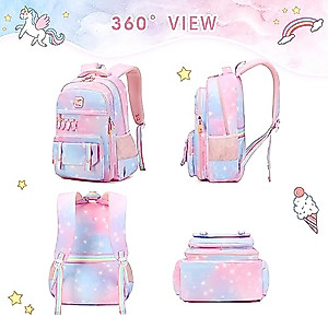 KIDNUO Girls Backpack 15.6 Inch Laptop School Bag Cute Kids Kindergarten Elementary Backpacks Middle Schoolbag Large Bookbags for Women Teens Students Anti Theft Travel Daypack (Pink)