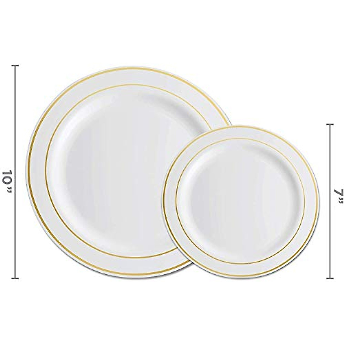 Munfix 600 Piece Gold Dinnerware Set - 100 Gold Rim 10 inch Plastic Plates 100 Gold Rim 7 Inch Plates -300 Gold Plastic Silverware - 100 Gold Plastic Cups - 100 Guest Disposable Gold Dinnerware Set