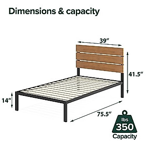 ZINUS Paul Metal and Bamboo Platform Bed Frame, Wood Slat Support, No Box Spring Needed, Easy Assembly, Twin