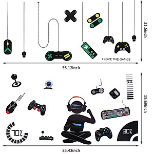22 Pieces Game Room Wall Stickers Video Gaming Controller, Vinyl Wall Decal Game Zone Loading Wall Sticker Gamer Boy Wall Decal Wallpaper Art Design for Boys Kids Men Home Playroom Bedroom Decoration