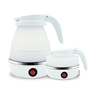 Portable Collapsible Electric kettle Food Grade Silicone Hot Water Boiler Fast Boiling Travel Electric Water Kettle (600ML 110V White，Pink，Blue） (White)
