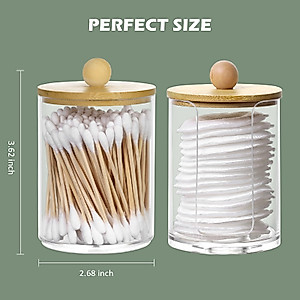 Qtip Holder Dispenser -10 oz Multipurpose Storage Boxes with Natural Bamboo Lids for Organizing Cotton Swabs, Pads, Dental Floss, 2 Count (2 Count)