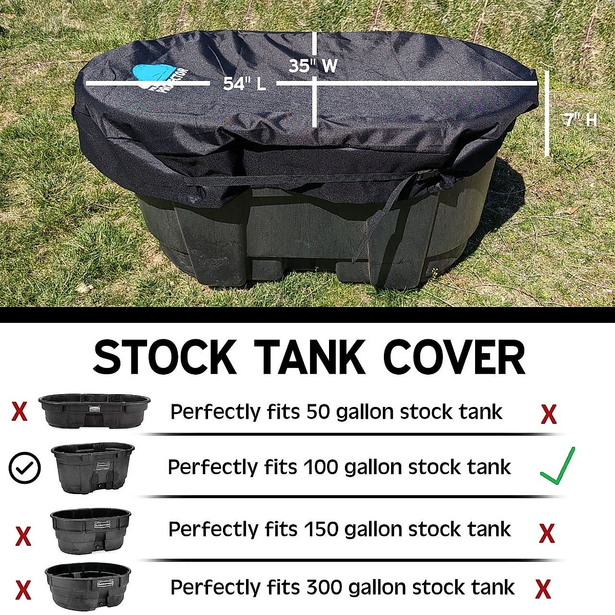Polar Protector - (Grey) 100 Gallon Oval Stock Tank Cover Ice Water Therapy Ice Bath Cover Cold Water Cover 100 Gallon Oval Stock Tank Waterproof Rip Proof Tough Keeps Tanks Clean