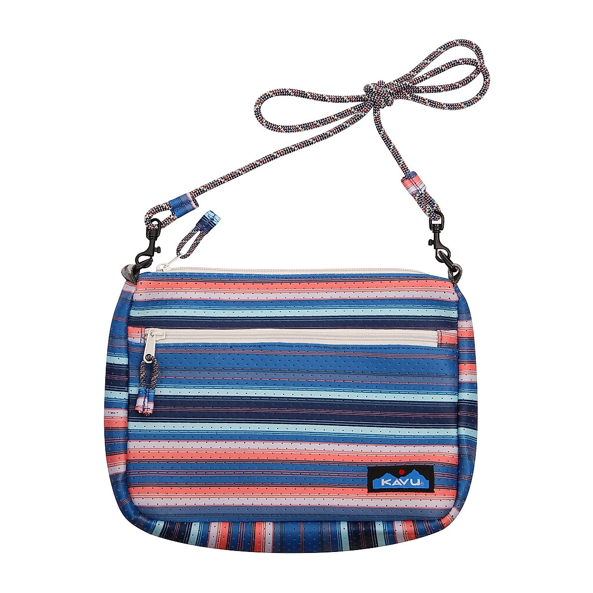 KAVU Pearrygin Pouch Cross Body Bag Mesh Zip Purse - Reef Stripe