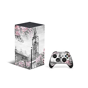 ZOOMHITSKINS Compatible with X1 Series X, Painting London Pink Grey Art White Flowers Roses, Durable, Bubble-Free, Made in USA