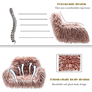 KCC Fluffy Office Desk Chair, Faux Fur Modern Swivel Armchair with Wheels, Soft Comfy Fuzzy Elegant Accent Makeup Vanity Chairs for Women Girls, Home Living Dressing Room Bedroom, Pink