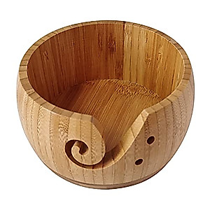 DUDNJC Wooden Yarn Bowl Knitting Bowl with 2 Bamboo Crochet Hooks, 6x3.1in Wool Storage Handmade Crochet Kit Organizer Prevent Slipping Yarn Holder for Crocheting Knitting DIY Crafts Tools(Wood)