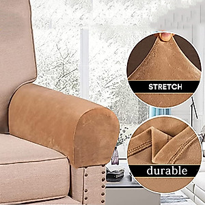 ZHOUZHOU Stretch Velvet Sofa Armrest Covers Anti-Slip Chair Arm Covers, Sofas Arm Slipcovers Soft Recliner Armrest Protector Armchair Covers for Chair Couch 2pcs, Gray