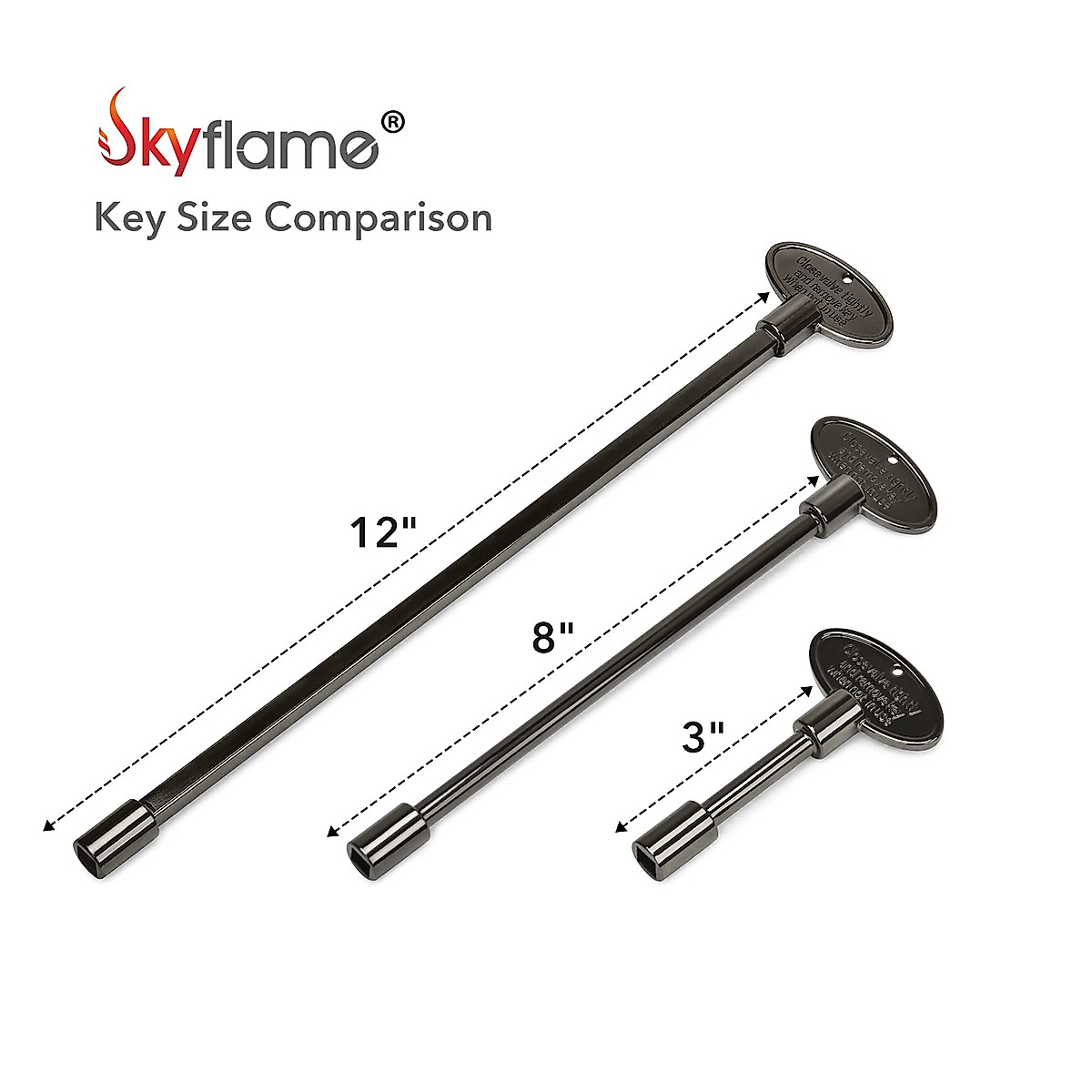Skyflame Universal Gas Valve Key Fits 1/4" and 5/16" Gas Valve Stems, for Fire Pit and Fireplace, Flat Black - 3 Inches