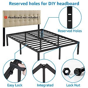 VENI HOME 16 Inch King Bed Frame, Metal Platform Bed Frame with Steel Slats, Storage Space Under Frame, Easy to Assemble, No Box Spring Needed