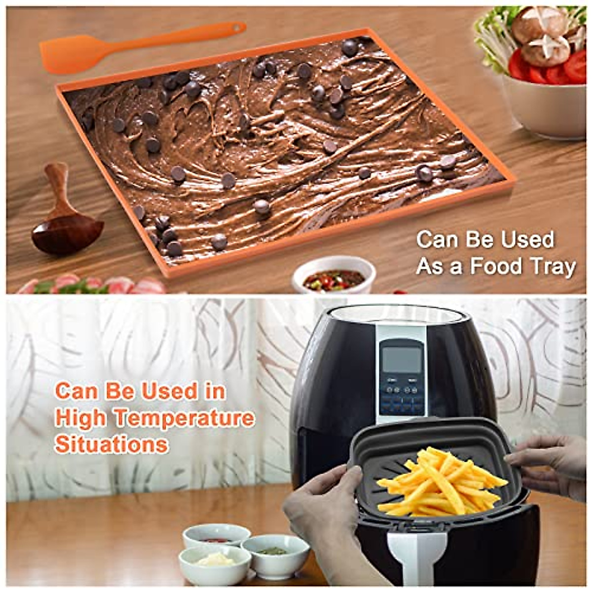 Silicone Dehydrator Sheets Kit with Kitchen Silicone Pot, 6PCS Fruit Roll Sheet High Temperature Reusable Silicone Tray Compatible with Cosori CP267-FD for Jerky, Fruit, Herbs, Meat, Vegetable