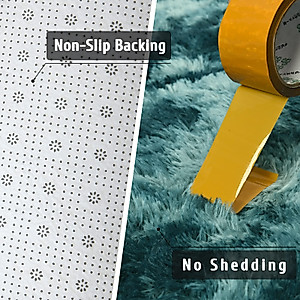 DweIke Fluffy Modern Area Rugs for Living Room Bedroom, 3x5 ft Plush High Pile Rug for Kids Girls Room Nursery Home Decor, Upgrade Non-Slip Girls Bedroom Soft Indoor Rug, Tie-Dyed Peacock Blue