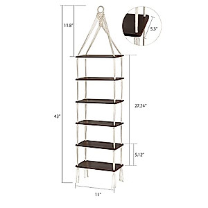 Mkono Macrame Towel Holder Over The Door Towel Rack for Bathroom Storage for Rollded Towels Hand Towels, 6 Tier Scarf Hanger Wood Hanging Shelves for Bedroom Living Room Entry