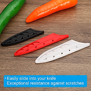 PATIKIL Knife Sheaths for Kitchen Knife for 4" Santoku Knife, 2 Pcs Knife Edge Guard, Knife Sheath Covers Sleeves, Feather Universal Knife Set, Black & Transparent, 3.9"x 1"