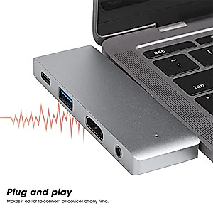 USB C Hub, 4in 1 Type C Hub Docking Station Type‑C to HD Multimedia Interface+Audio3.5+USB3.0+USB-C Adapter with Aluminium Alloy Material for Laptop, PC, Computer, Mobile HDD, Flash Drive