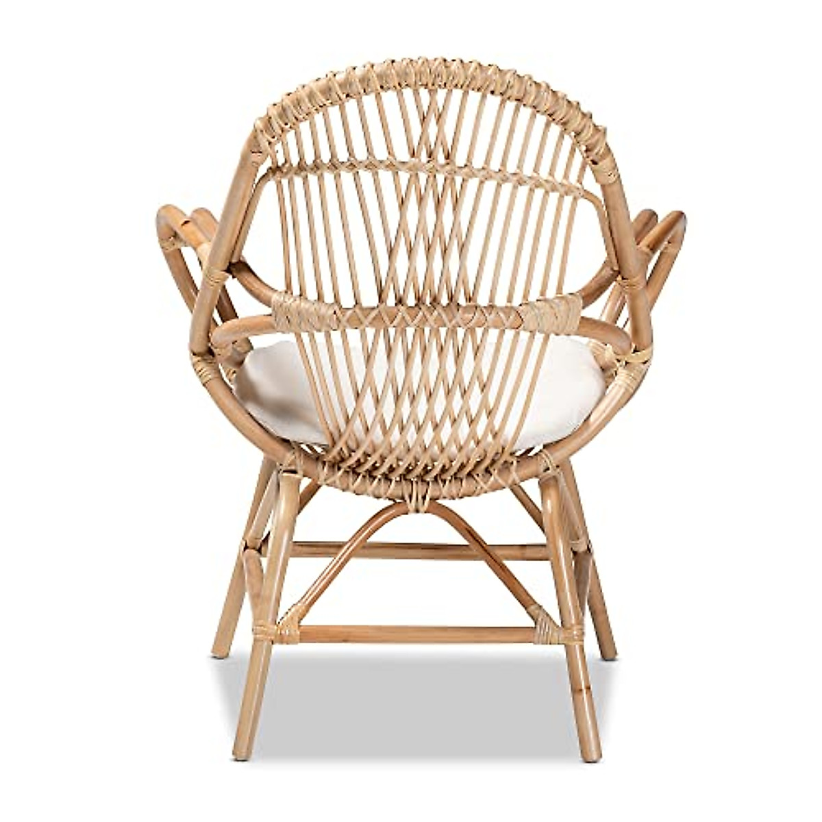 bali & pari Jayden Modern Bohemian White Fabric Upholstered and Natural Rattan Accent Chair