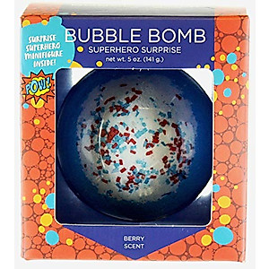 Superhero Bubble Bath Bomb for Kids with Surprise Superhero Toy Inside by Two Sisters. Large 99% Natural Fizzy in Gift Box. Moisturizes Dry Sensitive Skin. Releases Color, Scent, Bubbles