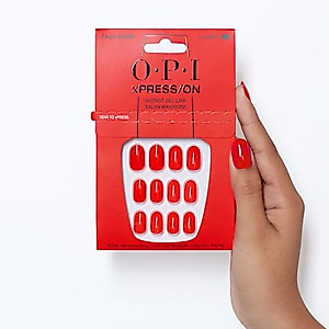 OPI xPRESS/ON Press On Nails, Up to 14 Days of Wear, Gel-Like Salon Manicure, Vegan, Sustainable Packaging, With Nail Glue, Short Red Nails, Cajun Shrimp