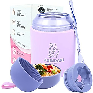 AKINDARI Thermos food jar 18 Oz for salad, soup or as lunch box for kids, Stainless Steel insulated keep food perfectly warm