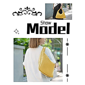 Woven Tote Handbags For Women Large Capacity Vegan Leather Shoulder Top-Handle Travel Shopper Bag Ladies Fashion Underarm Bag Yellow