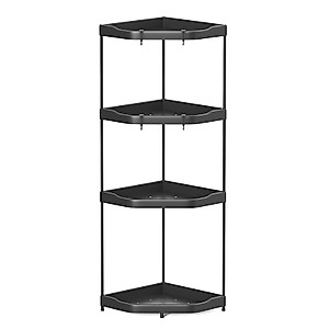 Tiktiger Corner Shower Caddy Standing,4 Tier Shower Stand Organizer for Bathroom Inside Shower with 4 Hooks,Plastic & Stainless Steel Corner Shower Shelves