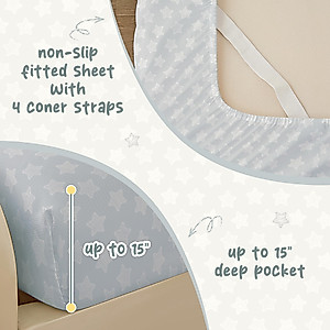 Bedmoon Boys Girls Twin Sheets, Kids Silver Star Bed Sheet Set with Non-Slip Fitted Sheet, Boys Girls Star Soft Microfiber Twin Sheets & Pillowcases