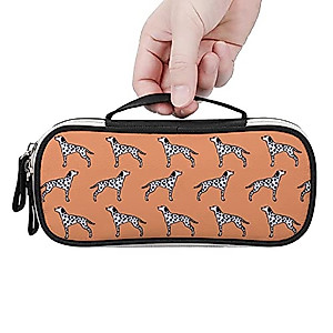 Dalmatian Dogs Love Hearts Printed Pencil Case Bag Stationery Pouch with Handle Portable Makeup Bag Desk Organizer