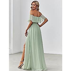 Ever-Pretty Womens Ruffle Sleeves Plus Size Sparkle Tulle Summer Wedding Guest Dress Mint Green US16