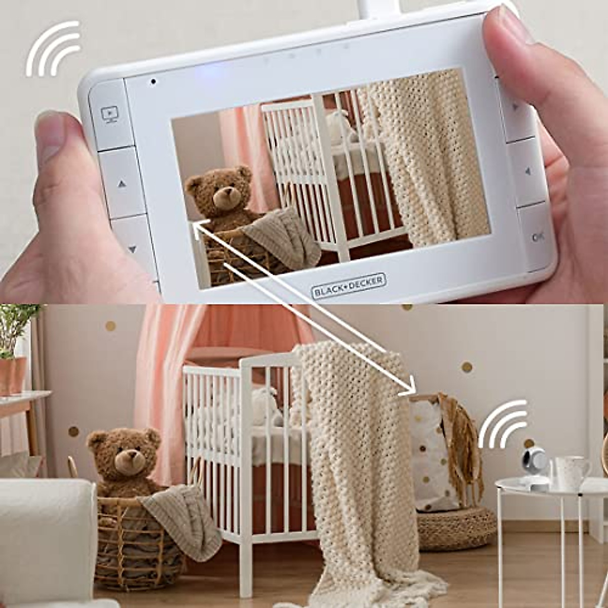 BLACK+DECKER 4.3" Digital Video Baby Monitor with Pan-Tilt-Zoom Camera, Infrared Smooth Video & Motorized Pan/Tilt, Auto Night Vision, and Room Temperature Monitoring, Smooth Motion, Two Way Talk
