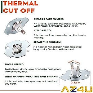 Dryer Thermostat 3977767 3387134 And Thermal Fuse 3392519 279816 Replaces For Whirlpool WED4815EW1 WED5000DW2 WED6200SW1 WED6600VW0 WED4800BQ1 WED4800XQ0 WED4800XQ1 WED4900XW0 WED49STBW1 WED5100VQ1