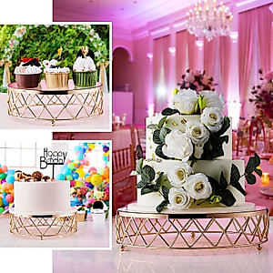 Efavormart 16" Round Metal Geometric Cake Stand Cake Riser with Glass Top Glossy Metallic Finish for Dessert Cupcake Pastry Candy Display Plate Event, Birthday Party