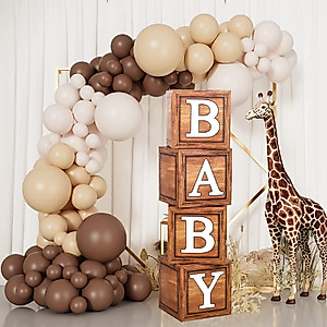 Baby Shower Boxes for Birthday Decorations – 4 Wood Grain Brown BABY Balloon Boxes, Baby Boxes for First Birthday Centerpiece Decor, Teddy Bear Baby Shower Supplies, Gender Reveal Backdrop