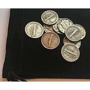10 Silver Mercury Dimes 1916-1945 Choice Fine