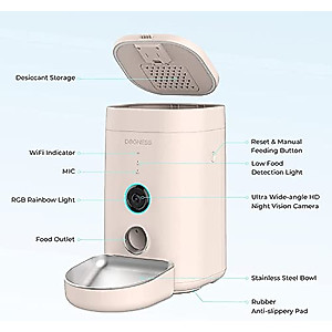 DOGNESS Automatic WiFi Dog/Cat Smart Camera Feeder - 6.5Lbs Large Capacity App Control Food Dispenser with WiFi, Portion Control, Voice Recording, Camera, Timer Programmable (4L Pink)