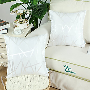 CaliTime Pack of 2 Throw Pillow Covers Cases for Couch Sofa Home Decor Modern Shining & Dull Contrast Triangles Abstract Lines Geometric 16 X 16 Inches White