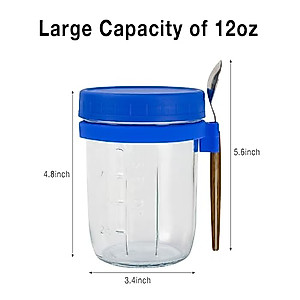 HOXHA Overnight Oats Containers With Lids And Spoon Glass Mason Jars Reusable With 12 Oz Measurement Marks For Cereal Yogurt And Parfait