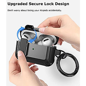 Airpods Pro Case Cover Men Lock with Cleaning Kit, GARTOO Protective Cover with Cleaning Pen Compatible with Airpod Pro Case, Shockproof Rugged Shell for Air Pods Pro 2019 Charging Case (Black)