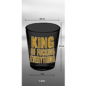 JUST FUNKY King of Fucking Everything Gold Foil-Printed Shot Glass Gift, 1.5oz Black