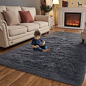 Arbosofe Rugs for Living Room, Area Rug for Bedroom, 8 x 10 Clearance Dark Grey Nursery Room Rug, Large Throw for Playroom Room- Soft, Fluffy, Shaggy Carpets for Kids Room Girls