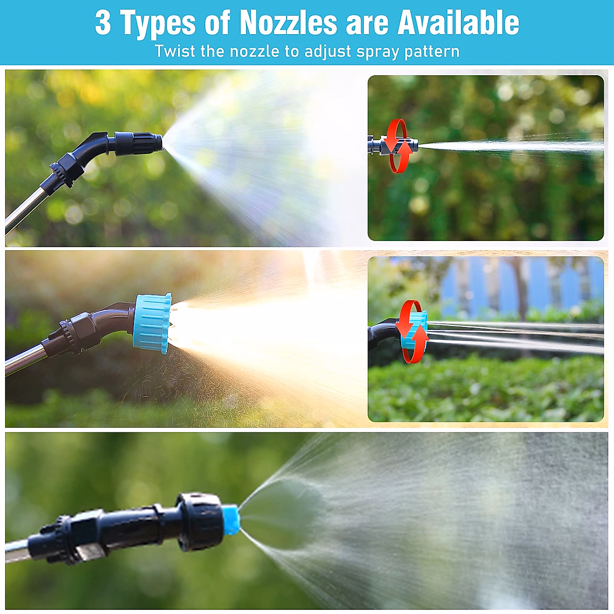 SideKing Battery Powered Sprayer Wand, 23.6inch Electric Sprayer Telescopic Watering Wand with 16.4FT Hose, Rechargeable and Portable Spray Wand for Gardening (3 Nozzles)