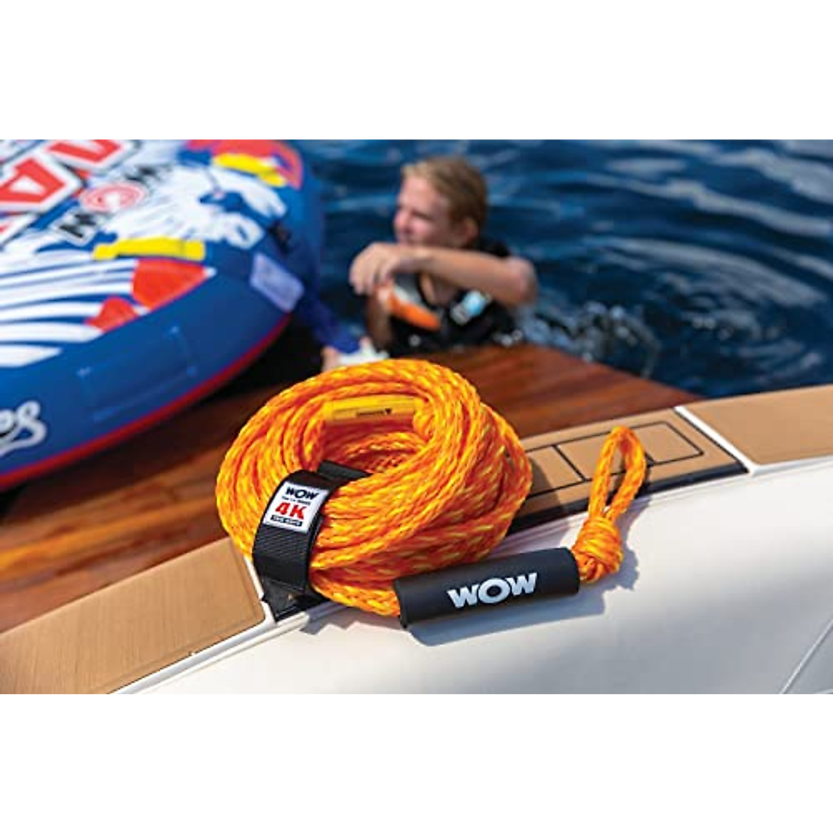 WOW Sports World of Watersports 4k 60 ft. Tow Rope with Floating Foam Buoy 1 2 3 or 4 Person Tow Rope for Boating, 11-3010